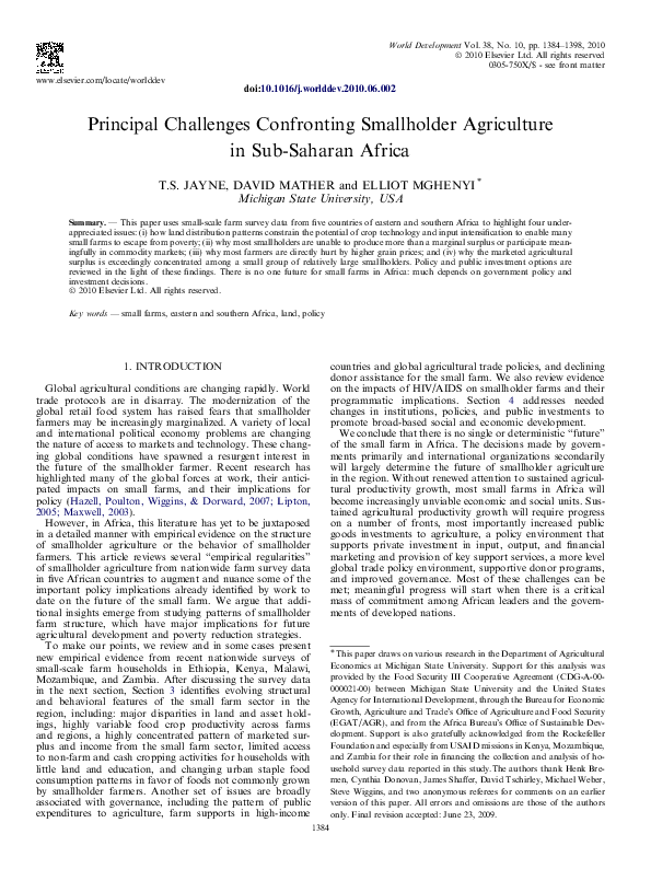 (PDF) Principal Challenges Confronting Smallholder Agriculture in Sub ...