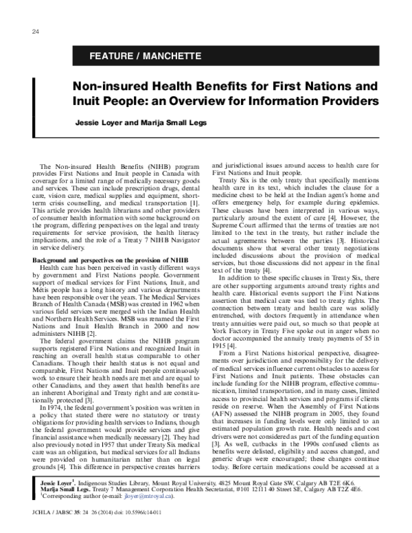 (PDF) Non-insured Health Benefits for First Nations and Inuit People ...