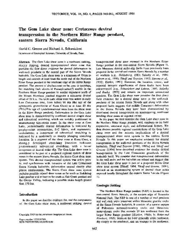(PDF) The Gem Lake shear zone: Cretaceous dextral transpression in the ...