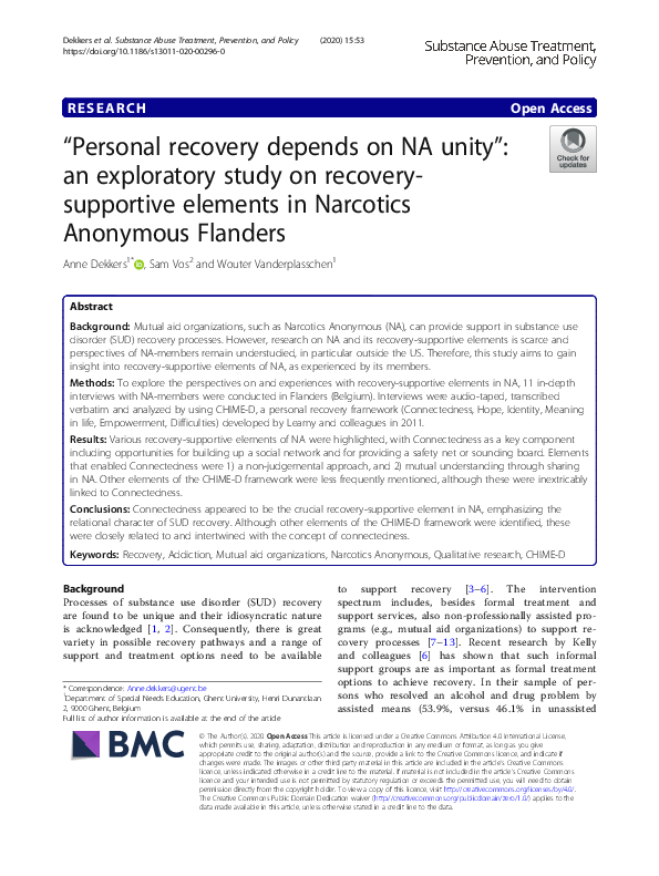 (PDF) “Personal recovery depends on NA unity”: an exploratory study on ...