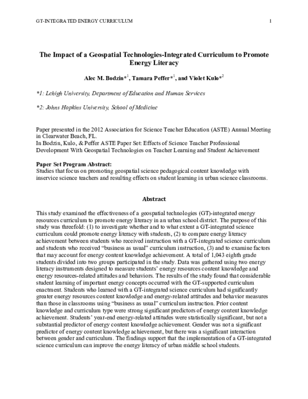 (PDF) Geospatial Tech Curriculum for Energy Literacy
