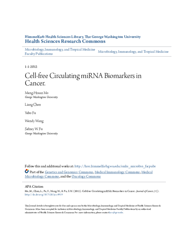 (PDF) Cell-free Circulating miRNA Biomarkers in Cancer