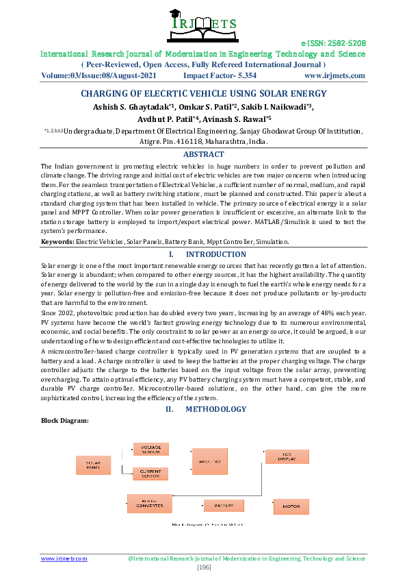 (PDF) CHARGING OF ELECRTIC VEHICLE USING SOLAR ENERGY