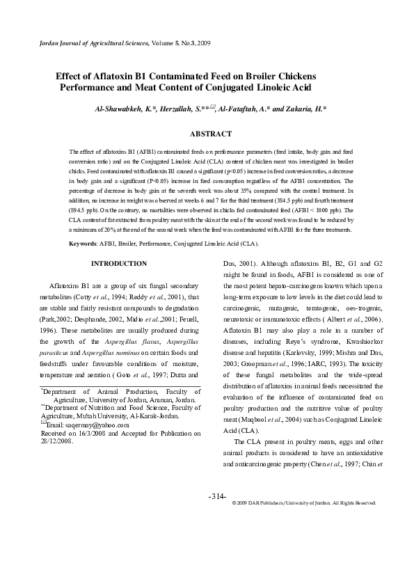(PDF) Effect of Aflatoxin B1 Contaminated Feed on Broiler Chickens Performance and Meat Content ...