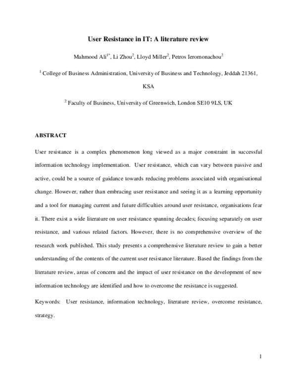 (PDF) User resistance in IT: A literature review