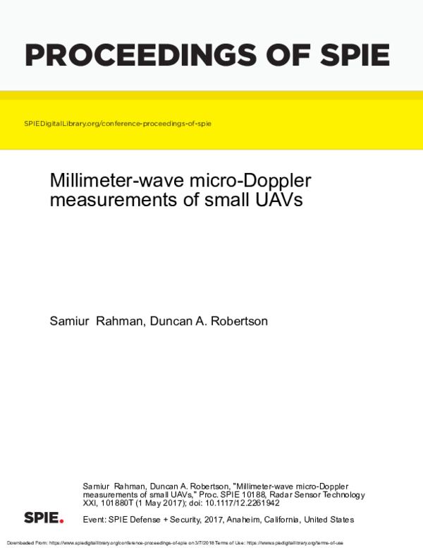 (PDF) Millimeter-wave micro-Doppler measurements of small UAVs