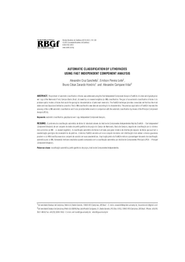 Pdf Automatic Classification Of Lithofacies Using Fast Independent Component Analysis