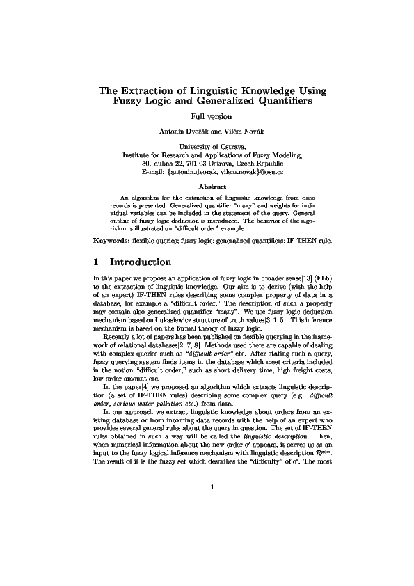 Pdf The Extraction Of Linguistic Knowledge Using Fuzzy Logic And