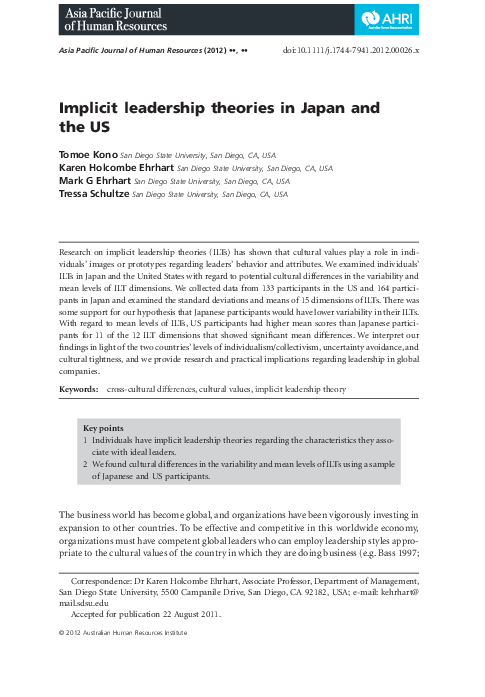 (PDF) Implicit leadership theories in Japan and the US