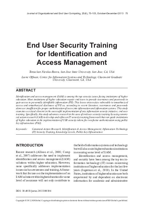 (PDF) End User Security Training for Identification and Access Management