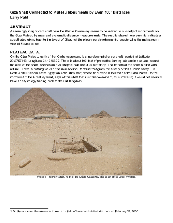 (DOC) Giza Shaft Connected to Plateau Monuments by Even 100' Distances ...