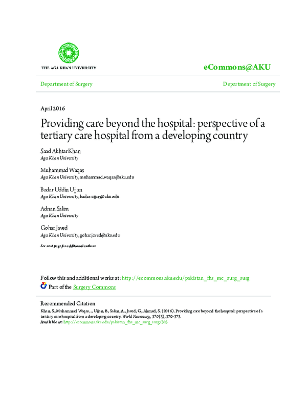 (PDF) Providing Care Beyond Hospital; Perspective of a Tertiary Care ...