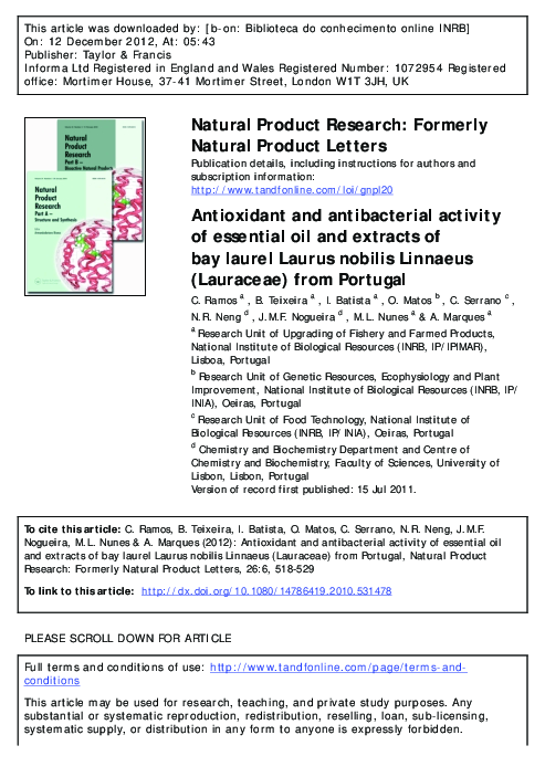 (PDF) Antioxidant and antibacterial activity of essential oil and extracts of bay laurel Laurus ...