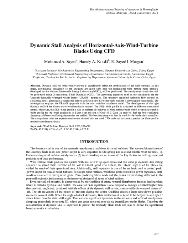 (PDF) Dynamic stall analysis of horizontal-axis-wind-turbine blades using computational fluid ...