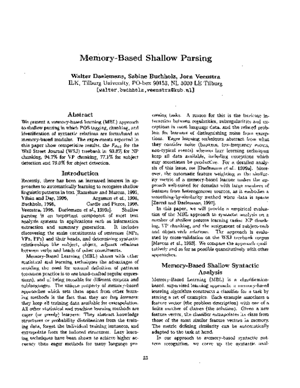 Memory-based shallow parsing Memory-based shallow parsing