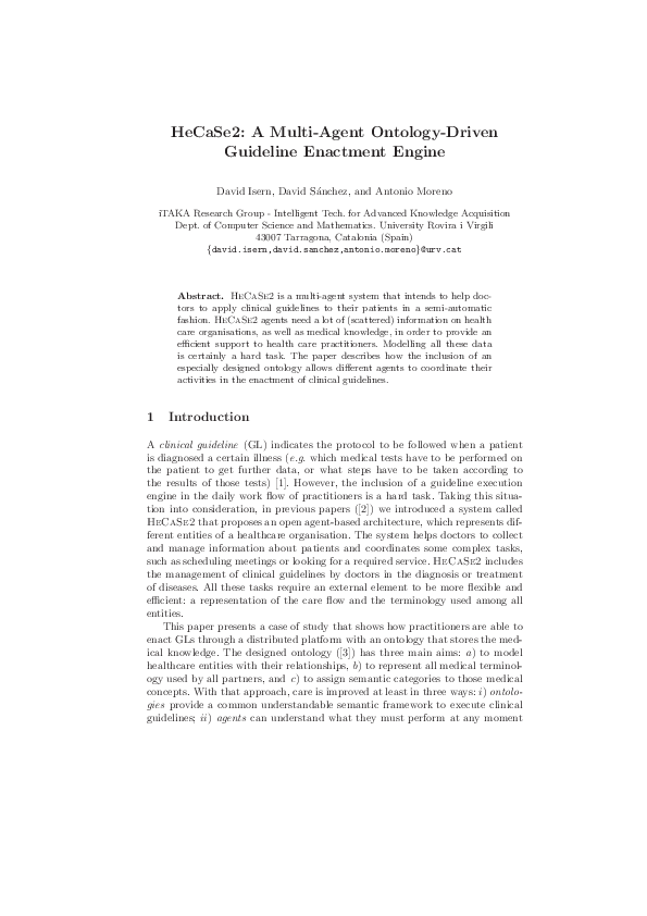 (PDF) HeCaSe2: a multi-agent ontology-driven guideline enactment engine