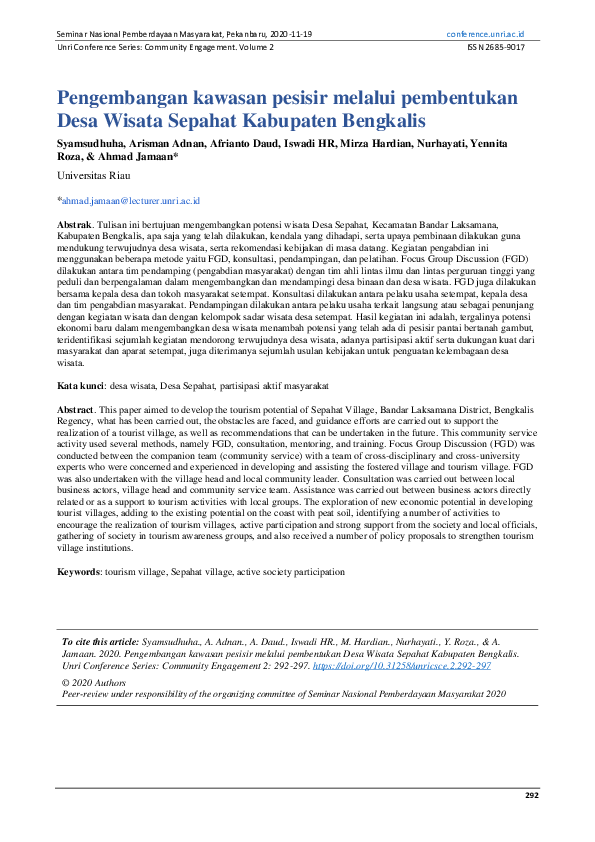 (PDF) Pengembangan kawasan pesisir melalui pembentukan Desa Wisata ...