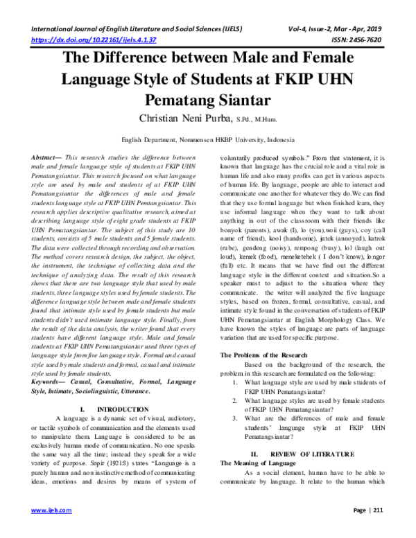 (PDF) The Difference between Male and Female Language Style of Students ...