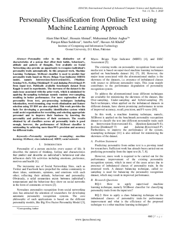 (PDF) Personality Classification from Online Text using Machine ...