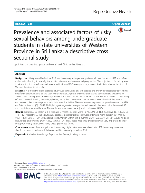 Pdf Prevalence And Associated Factors Of Risky Sexual Behaviors Among 4531