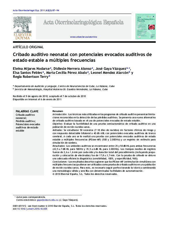 (PDF) Cribado auditivo neonatal con potenciales evocados auditivos de ...