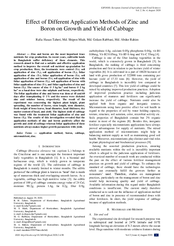Pdf Effect Of Different Application Methods Of Zinc And Boron On