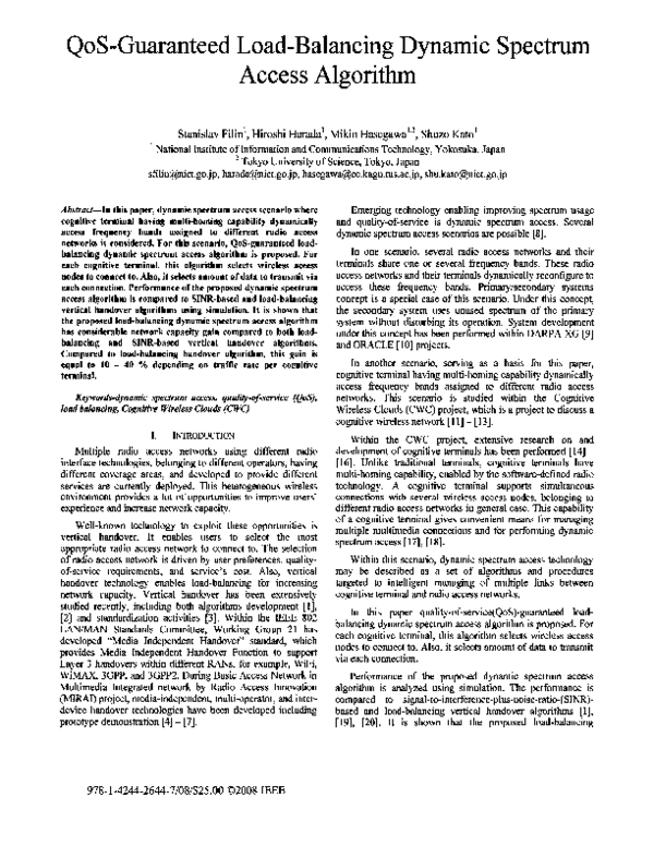 Pdf Qos Guaranteed Load Balancing Dynamic Spectrum Access Algorithm Mikio Hasegawa 