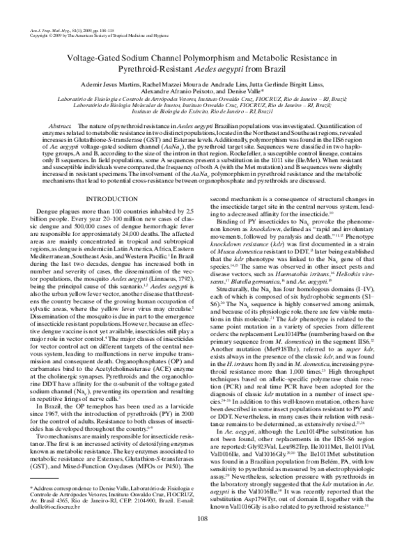 (PDF) Voltage-gated sodium channel polymorphism and metabolic resistance in pyrethroid-resistant ...