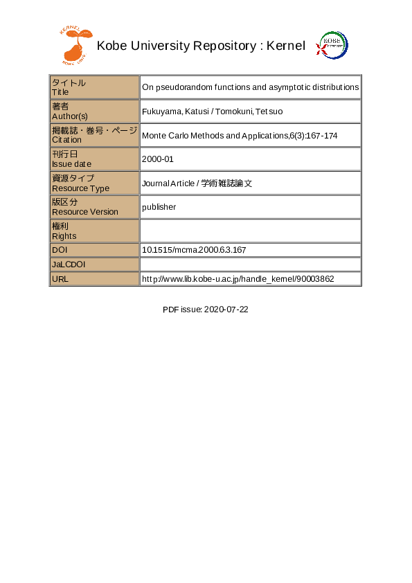 (PDF) On pseudorandom functions and asymptotic distributions