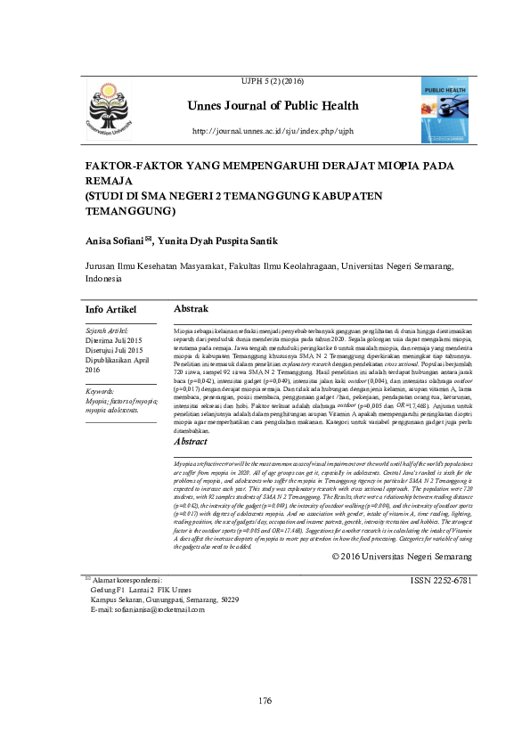 (PDF) Faktor-Faktor Yang Mempengaruhi Derajat Miopia Pada Remaja (Studi DI Sma Negeri 2 ...