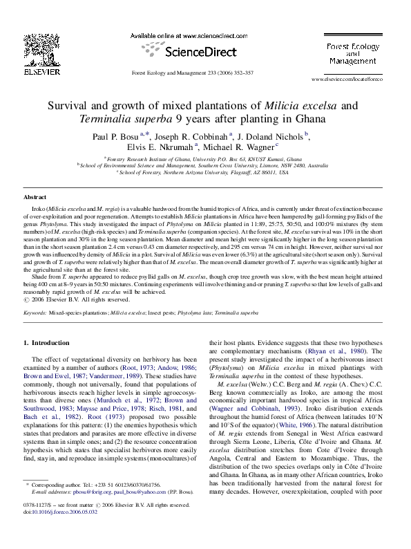(PDF) Survival and growth of mixed plantations of Milicia excelsa and ...