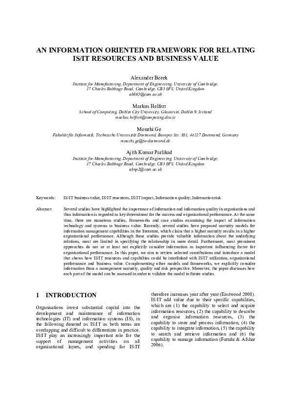 (PDF) An information oriented framework for relating IS/IT resources and business value