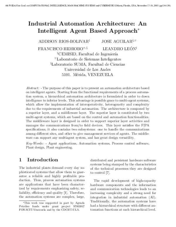 (PDF) Industrial automation architecture: An intelligent agent based ...