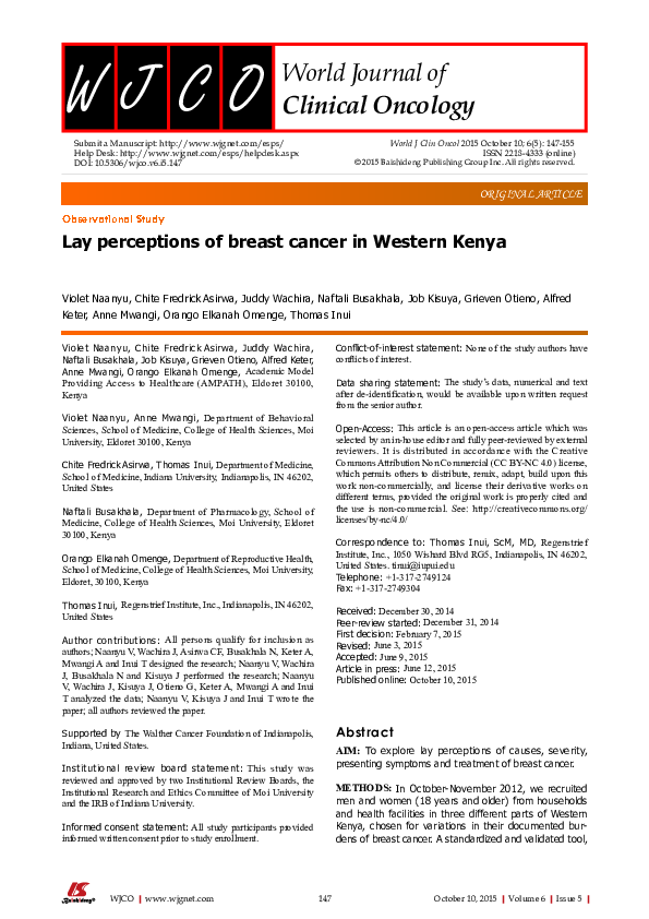 (PDF) Lay perceptions of breast cancer in Western Kenya