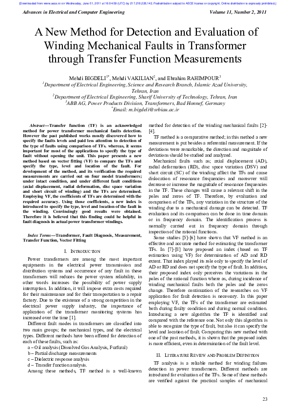 (PDF) A New Method for Detection and Evaluation of Winding Mechanical Faults in Transformer ...