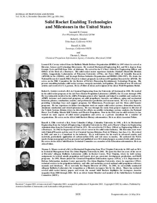 (PDF) Solid Rocket Enabling Technologies and Milestones in the United ...