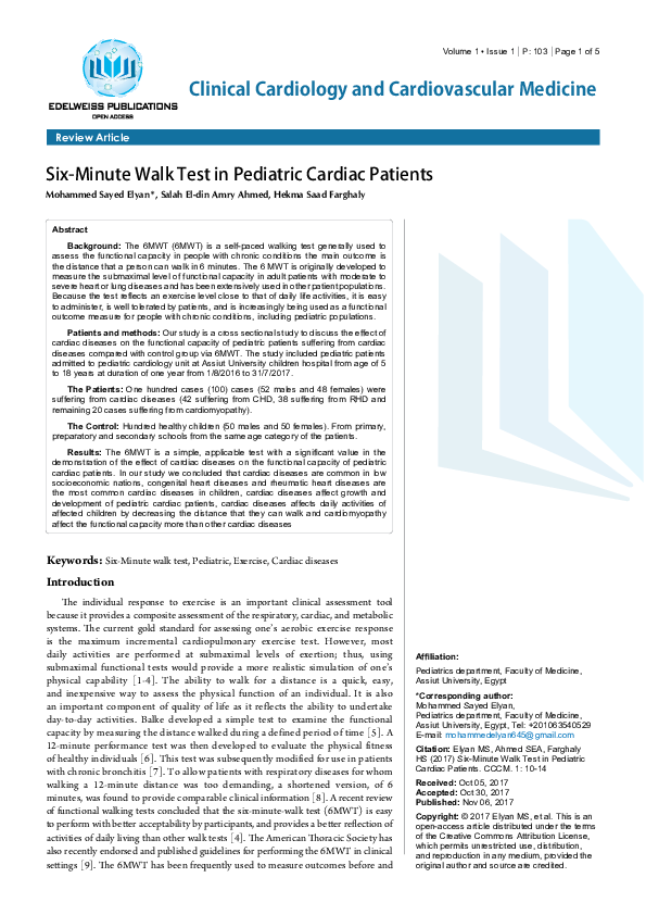 (PDF) Six-Minute Walk Test in Pediatric Cardiac Patients