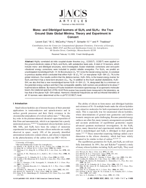 (PDF) Mono- and Dibridged Isomers of Si2H3 and Si2H4: the True Ground ...