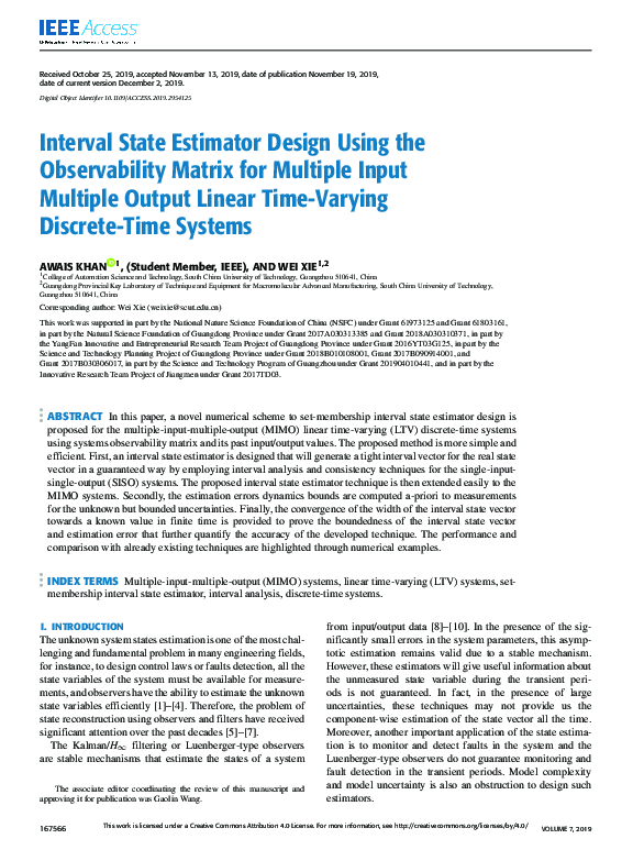 (PDF) Interval State Estimator Design Using the Observability Matrix for Multiple Input Multiple ...