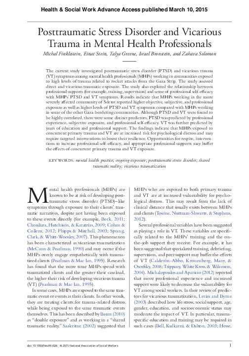 (PDF) PTSD and Vicarious Trauma Among Mental Health Professionals