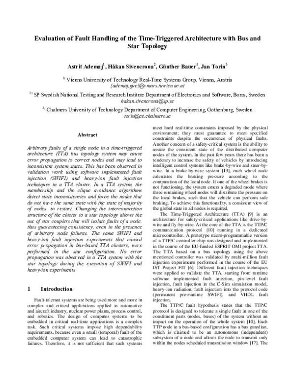 (PDF) Evaluation of fault handling of the time-triggered architecture with bus and star topology