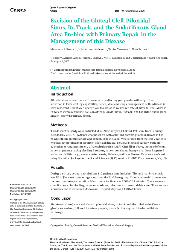 (PDF) Excision of the Gluteal Cleft Pilonidal Sinus, Its Track, and the ...