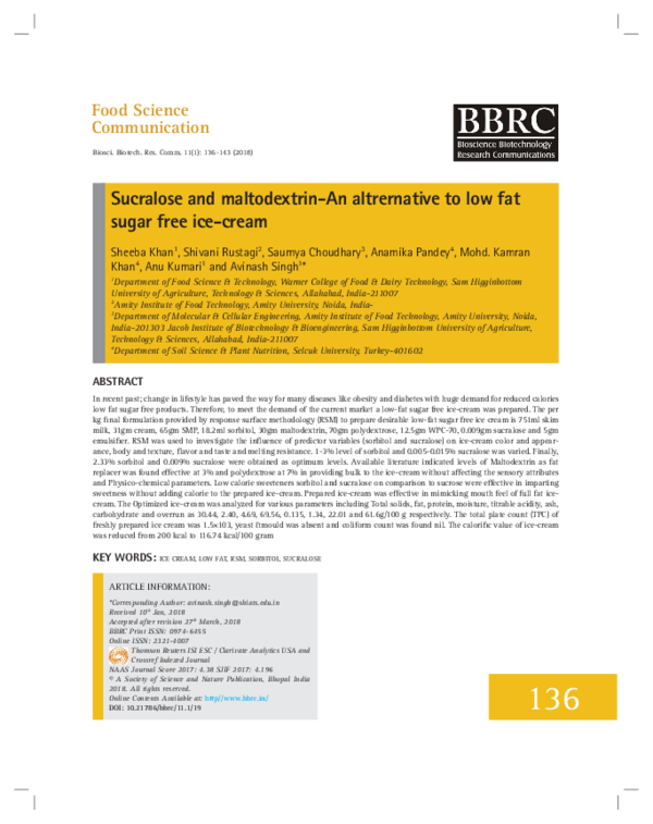 (PDF) Sucralose and maltodextrin-An altrernative to low fat sugar free ...