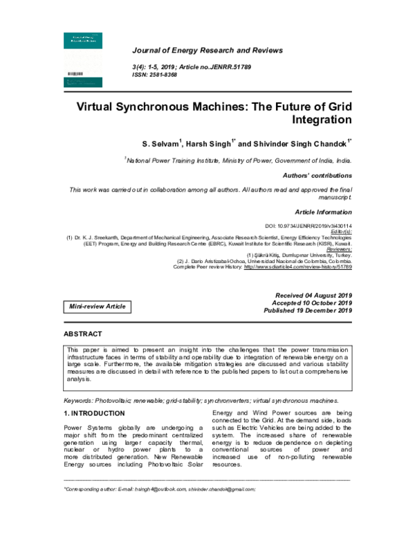 (PDF) Virtual Synchronous Machines: The Future of Grid Integration