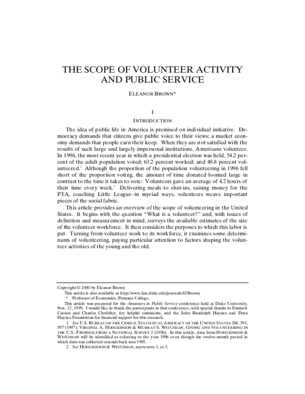 (PDF) The Scope of Volunteer Activity and Public Service