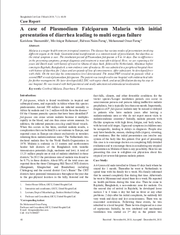(PDF) A case of Plasmodium Falciparum Malaria with initial presentation ...