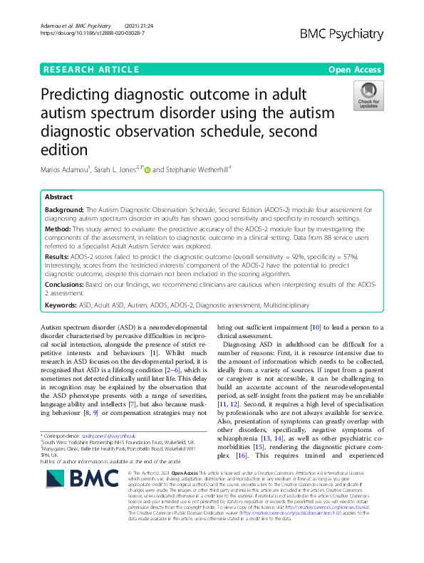 (PDF) Predicting diagnostic outcome in adult autism spectrum disorder ...