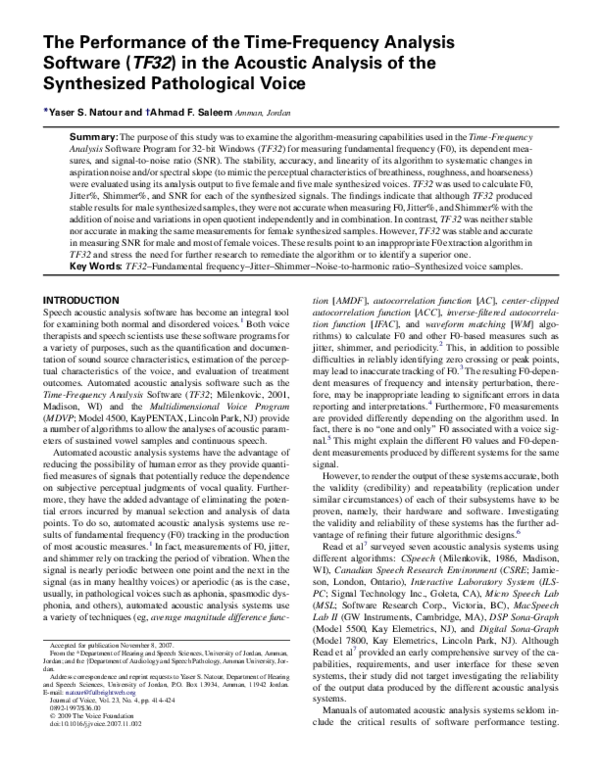 (PDF) The Performance of the Time-Frequency Analysis Software (TF32) in ...