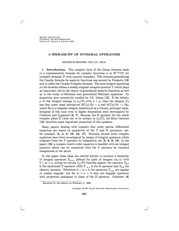 (PDF) A Hierarchy of Integral Operators