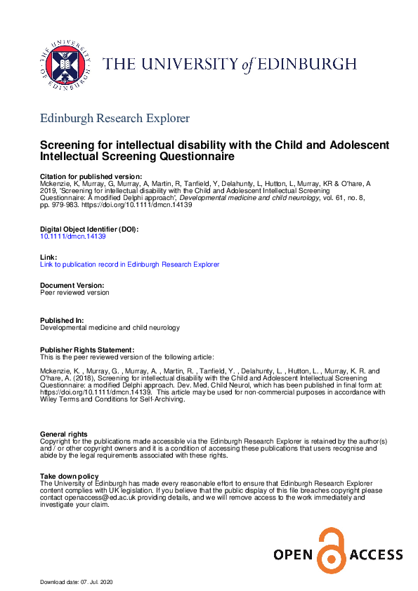 (PDF) Screening for intellectual disability with the Child and ...